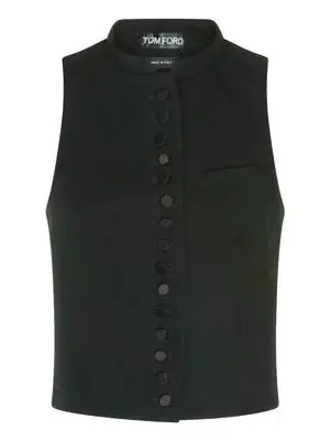 TOM FORD Wool Mandarin Collar Sleeveless Top - Black