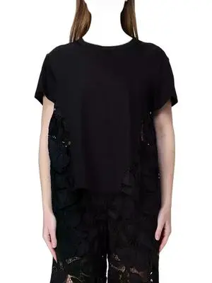 MEIMEIJ Macramé Panelled Cotton T-shirt - Black