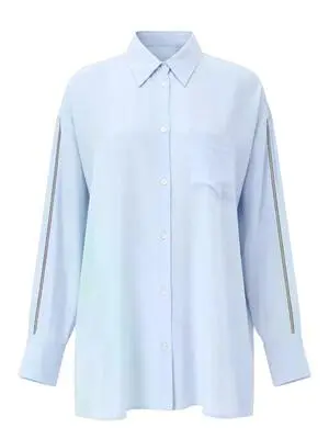 Fabiana Filippi Embellished Crêpe De Chine Shirt - Blue