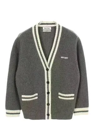 Miu Miu Striped V-neck Cardigan - Grey