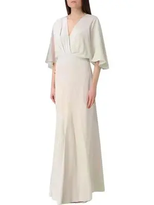 Agnona V-neck Flared Maxi Dress - Neutrals