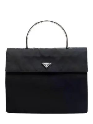Prada Tessuto Metal Handle Bag - Black