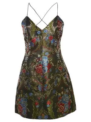 Alice + Olivia Floral-jacquard Strappy Mini Dress - Black