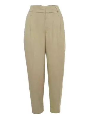 Brunello Cucinelli Brunello Cucinelli Beige Twill Pleated Straight-Fit Trousers Neutrals