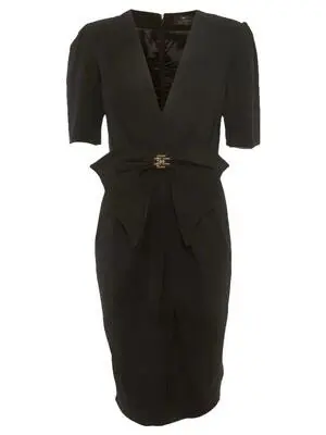 Elisabetta Franchi Crepe V-neck Dress With Bow Detail - Black