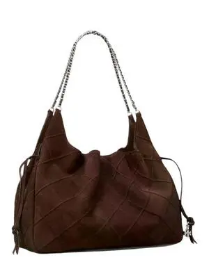 Tory Burch Fleming Suede Tote - Brown