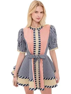 Celiab Kaen Mini Dress With Puff Sleeves And Striped Pattern - Multi