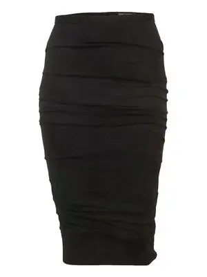 Dolce & Gabbana Ruched Wool Pencil Midi Skirt - Black