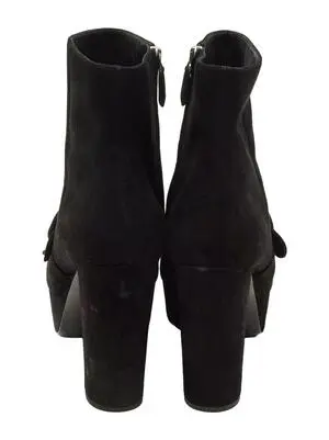 Prada Buckled Fringe Ankle Boots - Black