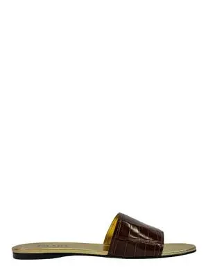 Prada Croc-embossed Leather Sandals - Brown