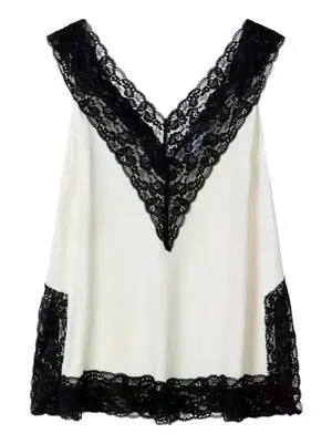 Stylein Miette Lace-trimmed V-neck Top - Neutrals