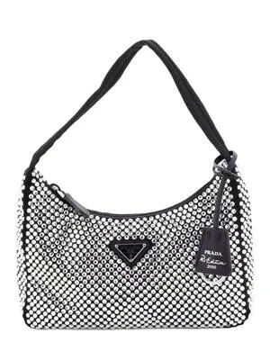Prada Re-edition 2005 Shoulder Bag Crystal Embellished Satin - Black