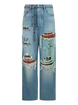 Amiri Flannel Repair Baggy Jeans - Blue