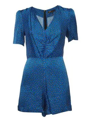 Maje Printed Satin V-neck Playsuit - Blue