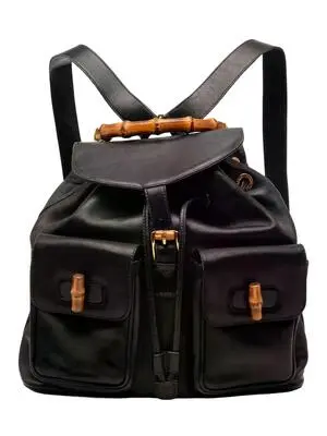 Gucci Calfskin Bamboo Drawstring Backpack - Black