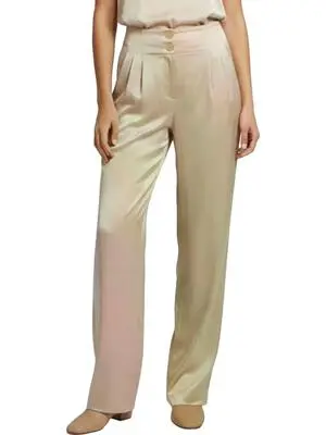Bottega Veneta Beige Satin Finish Straight-leg Trousers - Neutrals