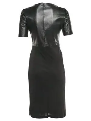 Gucci Leather Bodice Draped Midi Dress With Short Sleeves - Black
