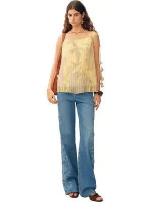 Fabrique Tess Handpainted Floral Chiffon Pleated Camisole Top - Multicolor