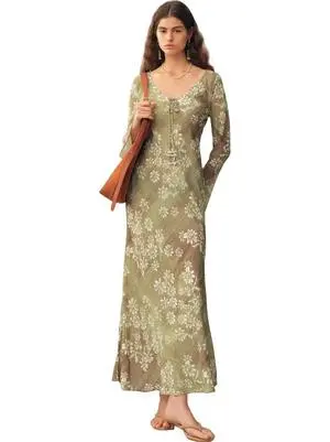 Fabrique Iris Handpainted Floral Viscose Maxi Dress - Multicolor