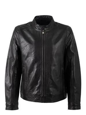 Mauritius Premium Lambskin Leather Jacket With Snap Collar - Black