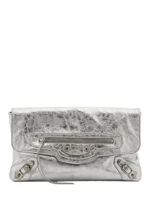 Balenciaga Le City Metallic Leather Clutch - Silver
