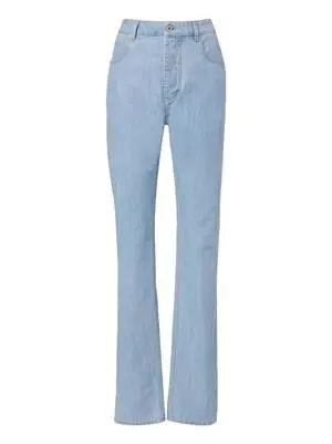 Bottega Veneta Intrecciato Leather-trimmed Straight Jeans - Blue