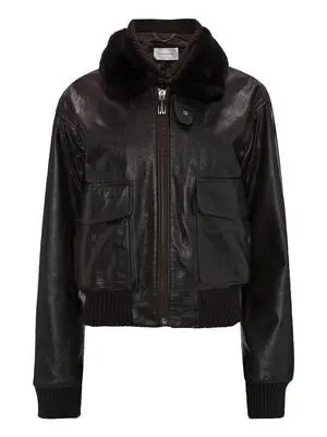 Victoria Beckham Shearling Collar Aviator Jacket - Brown