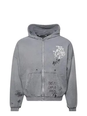 PALY Zip Up Distressed Hoodie - Gray