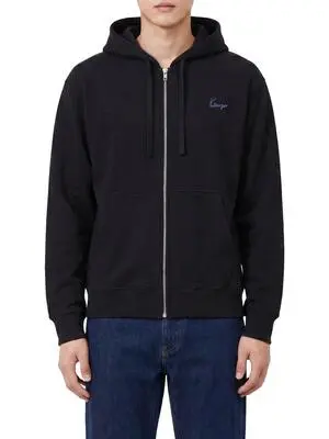 Kenzo Zip-up Cotton Hooded Sweatshirt With Contrast Logo - Black