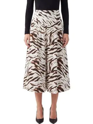 GANNI High-waisted Animal Print Stretch-cotton A-line Midi Skirt - Multicolor