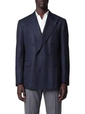 Tagliatore Double-breasted Linen Blazer With Notch Lapel - Blue