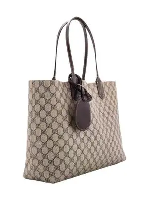 Gucci Reversible Gg Coated Canvas With Leather Medium Tote Bag - Brown