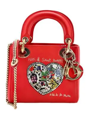 Dior Lady Chain Bag Limited Edition Niki De Saint Phalle Embroidered Leather Mini Tote Bag - Red