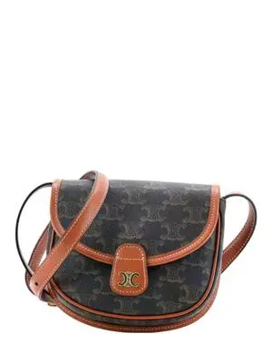 Celine Besace Flap Bag Triomphe Coated Canvas Mini Crossbody Bag - Brown