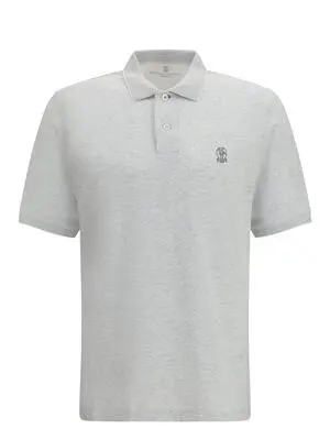 Brunello Cucinelli Polo In Cotton Jersey With Short Sleeves - Gray