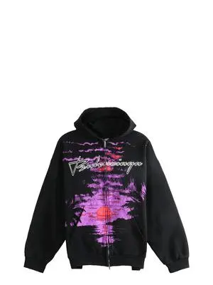 Balenciaga Zip-up Hoodie With Graphic Print - Black