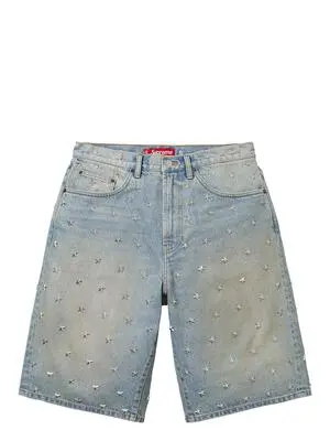 Supreme Stars Studded Baggy Denim Short - Blue