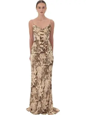 SAU LEE SAU LEE Neyla Chiffon Maxi Dress With Corset Detail