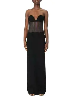 MONOT Strapless Sweetheart Neck Maxi Dress With Mesh Panelling - Black