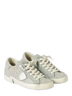 Philippe Model Glitter-effect Panelled Sneakers - Silver