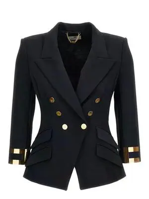 Elisabetta Franchi Double-breasted Jacket With Logo Cuffs - Black