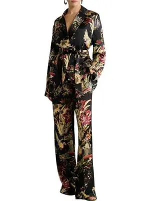 Etro Floral-print Satin Trousers - Black