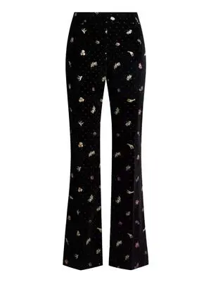 Etro Cotton Velvet Trousers With Botanical And Animal Motif - Black