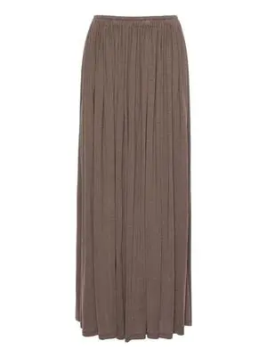 Max Mara Long Pleated Skirt In Lightweight Lyocell And Silk Jersey - Mud