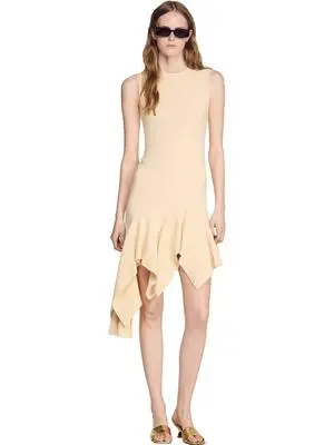 Sandro Asymmetrical Knit Dress - Vanilla