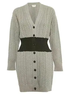 Alexander McQueen Cable Knit V-neck Mini Dress - Grey
