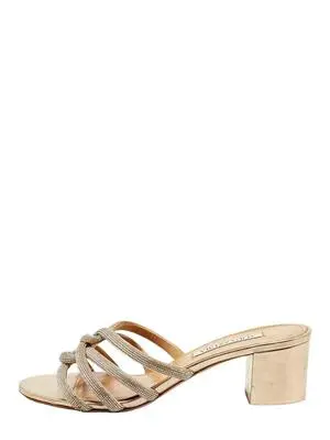 AQUAZZURA Crystal-embellished Leather Sandals - Gold