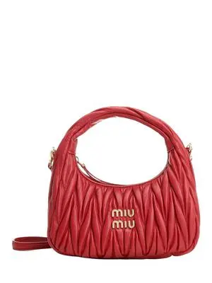 Miu Miu Miu Miu "Wander" Quilted Lambskin Hobo Bag Red