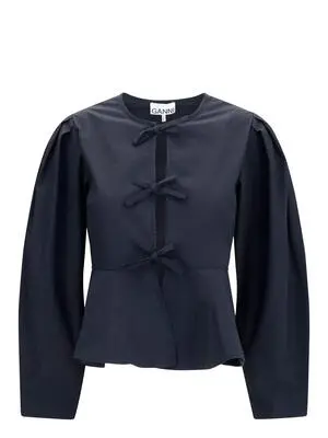 GANNI GANNI Cotton Poplin Blouse With Bow Detail Black