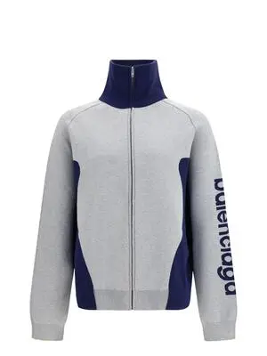 Balenciaga Zip-up Knit Sweater With High Neck And Graphic Details - Gray